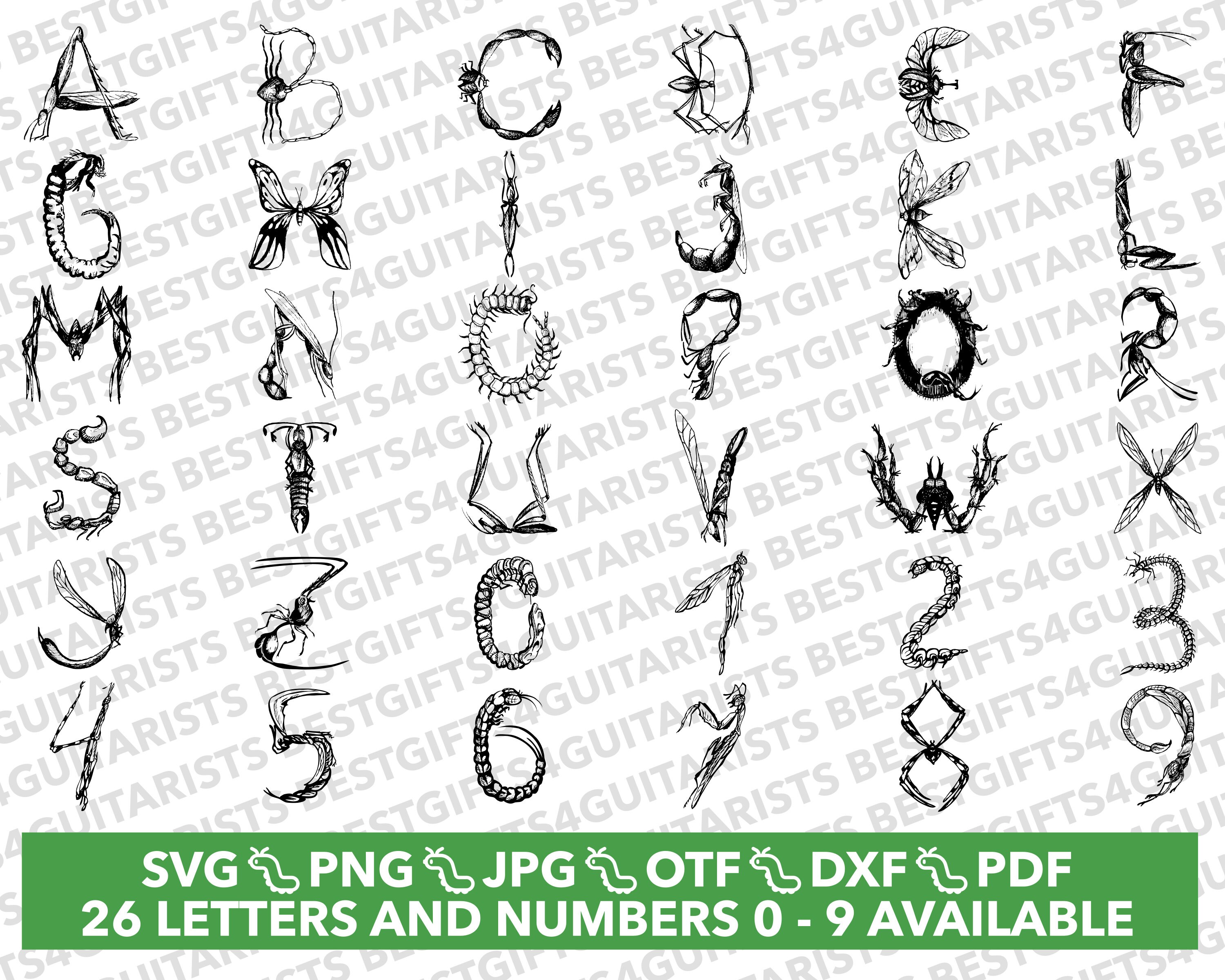 Bug Font Svg Insect Alphapack Bug Font For Cricut Svg Png Otf Dxf Pdf Bug Numbers Png