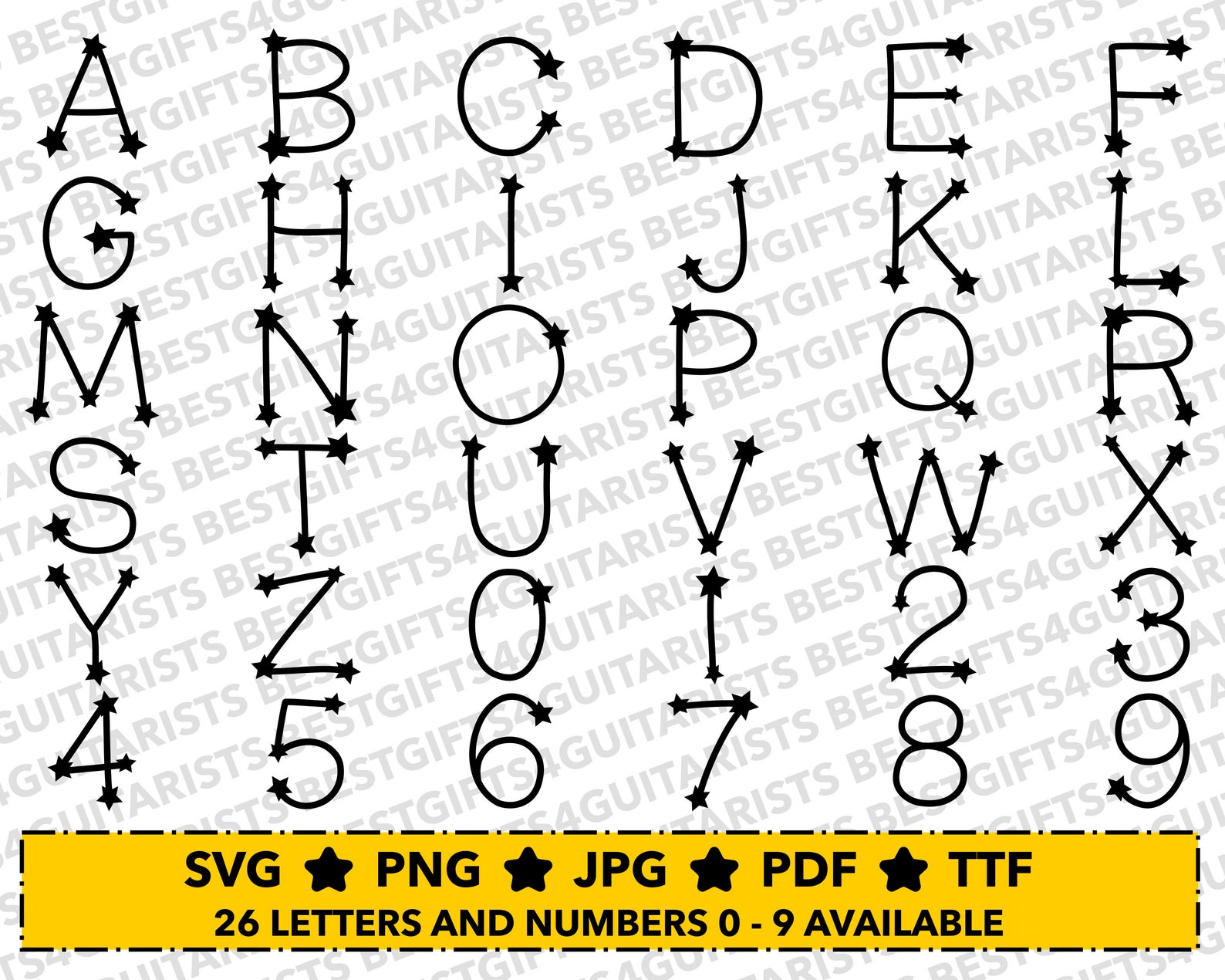 Constellation Star Font SVG, Constellation Star Alphabet, Constellation ...
