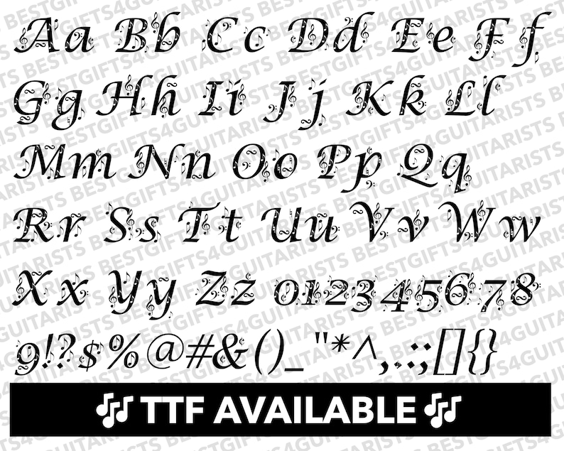 Music Font SVG - Music Note Font for Cricut - Music Notes Alphabet ...