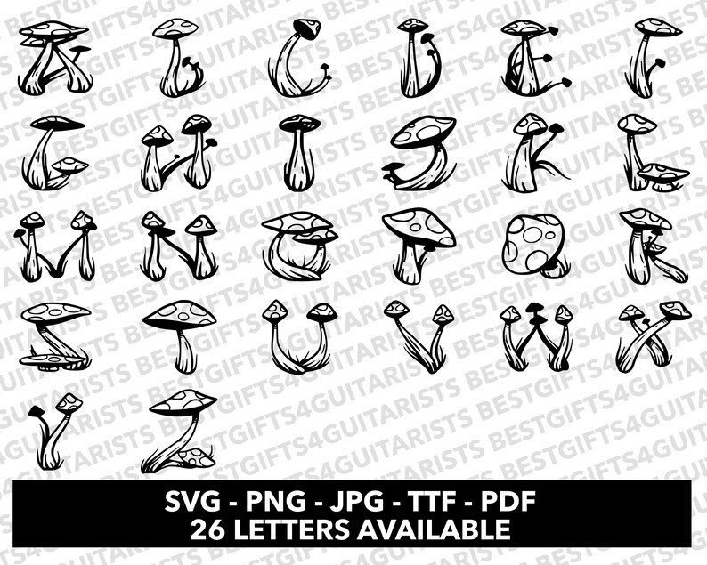 Mushroom Font SVG, Mushroom Font for Cricut, Plant Font SVG, PNG, Jpg ...