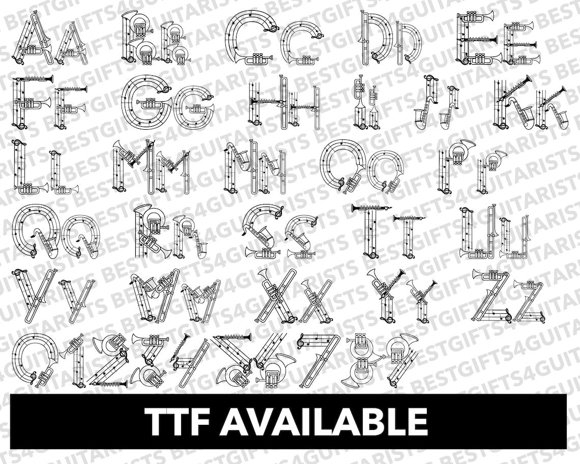 Music Font SVG, Music Instrument Font, Music Font SVG, PNG, Jpg, Ttf ...