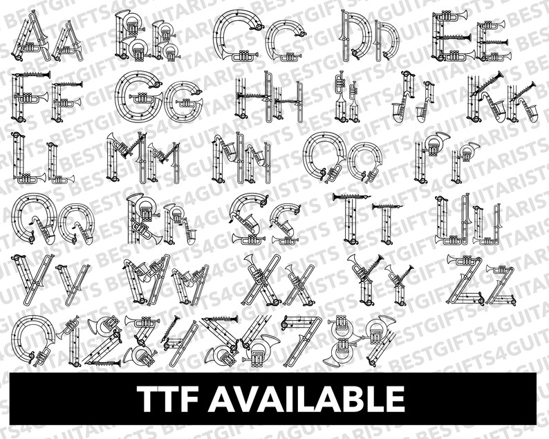 Music Font SVG, Music Instrument Font, Music Font SVG, PNG, Jpg, Ttf ...