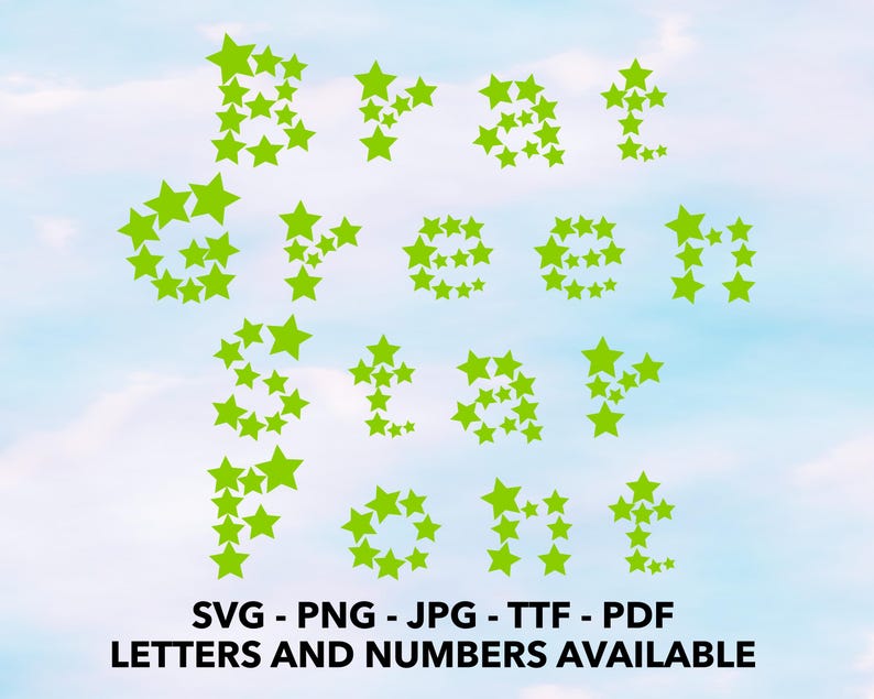 Brat Green Star Font SVG, Star Alphabet, Green Star Letters Svg, Png ...