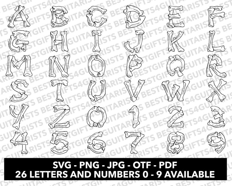 Bone Font SVG, Bone Letters, Bont Font PNG, Bone Numbers Svg, Png, Jpg ...