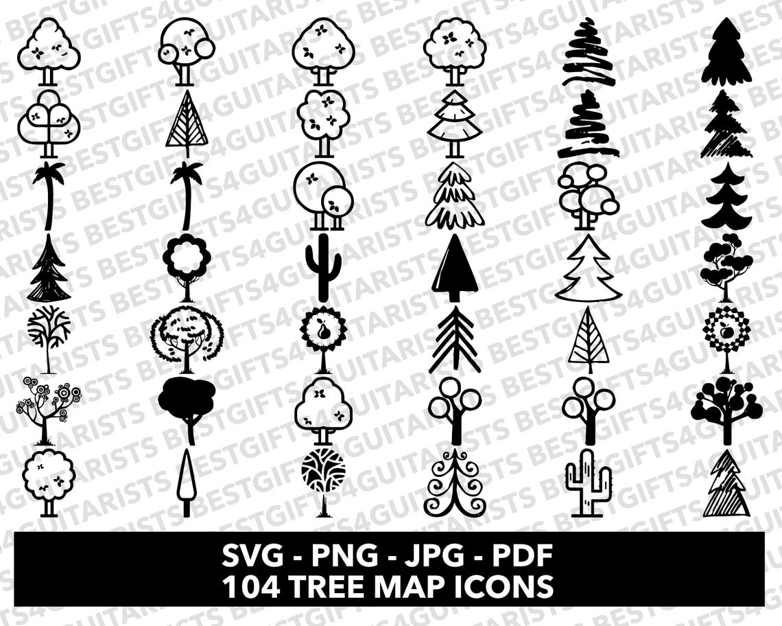 Tree Icons SVG, Tree Map Icons for Cricut, Map Logo SVG, PNG, Jpg, Pdf ...