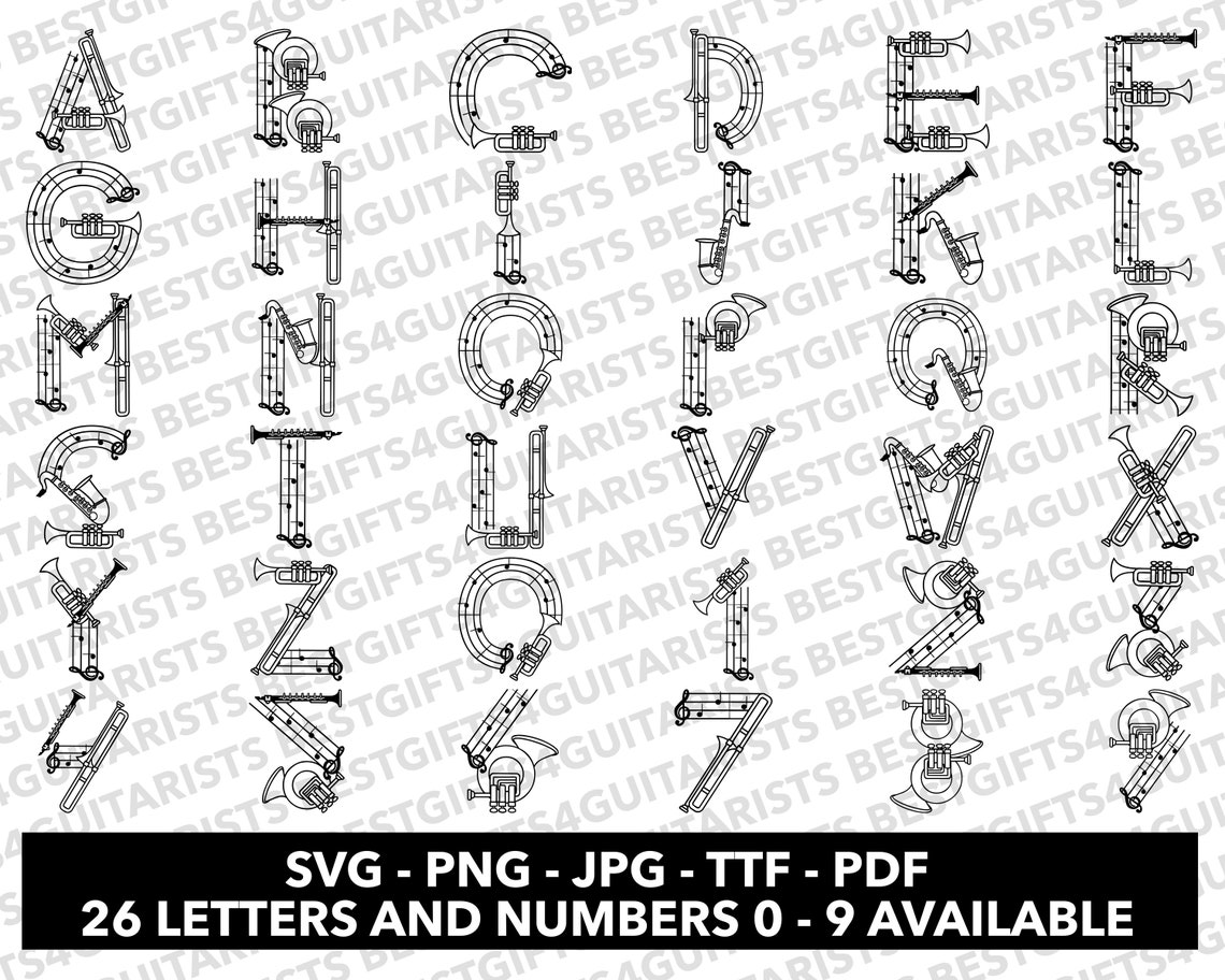 Music Font SVG, Music Instrument Font, Music Font SVG, PNG, Jpg, Ttf ...