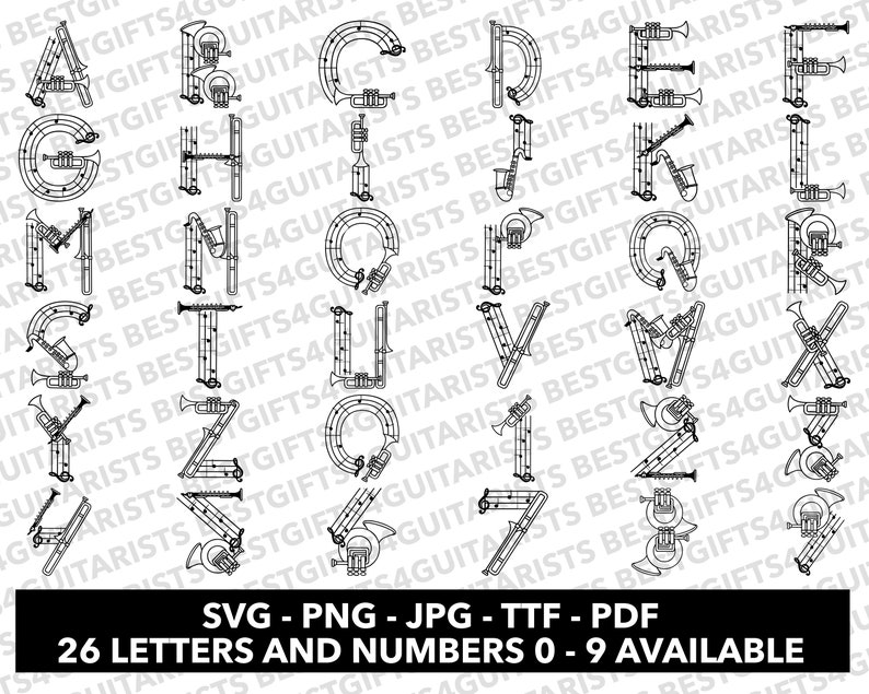 Music Font SVG, Music Instrument Font, Music Font SVG, PNG, Jpg, Ttf ...