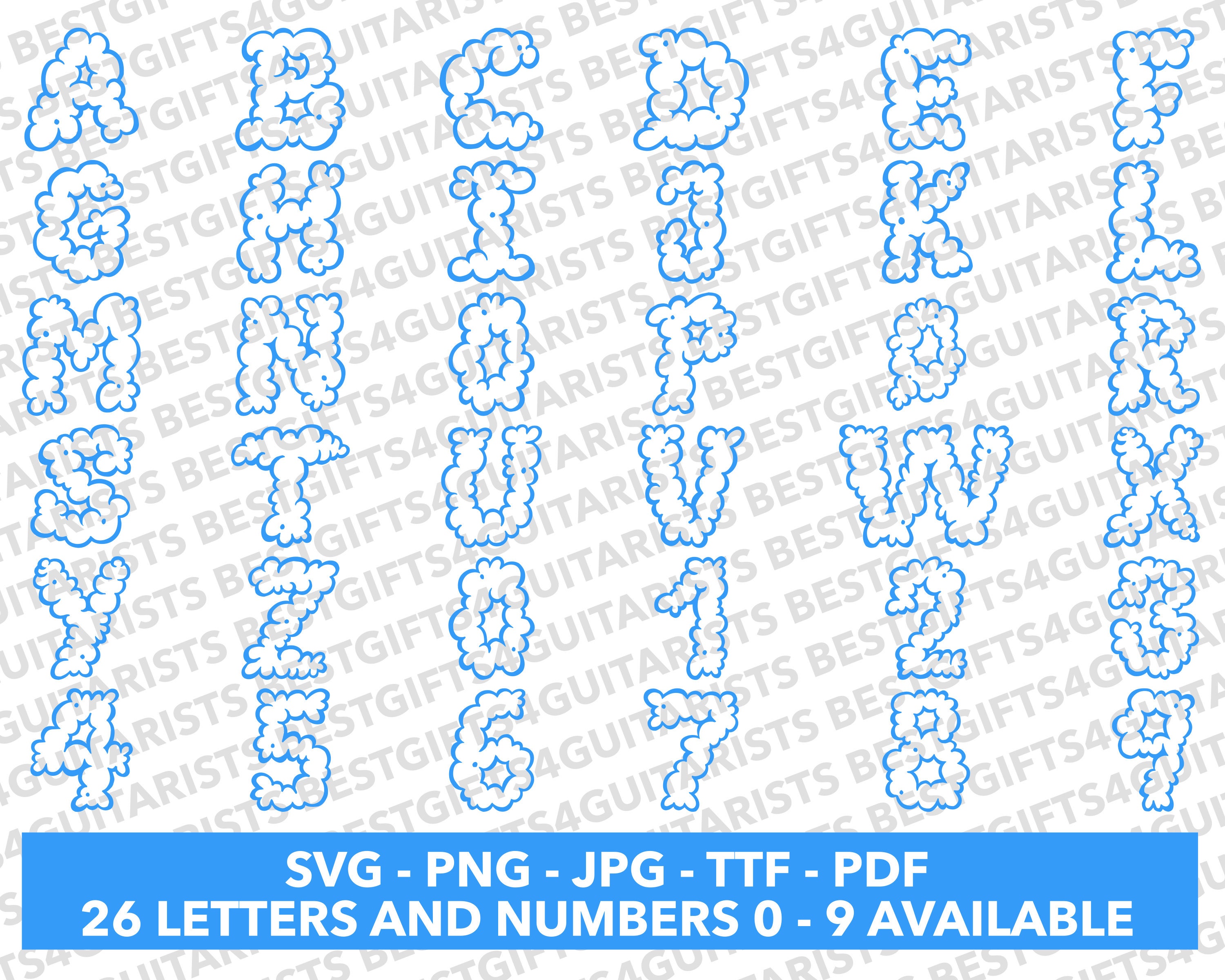 Cloud 2 Font SVG, Cloud Font for Cricut, Cloud Font SVG, PNG, Jpg, Ttf ...