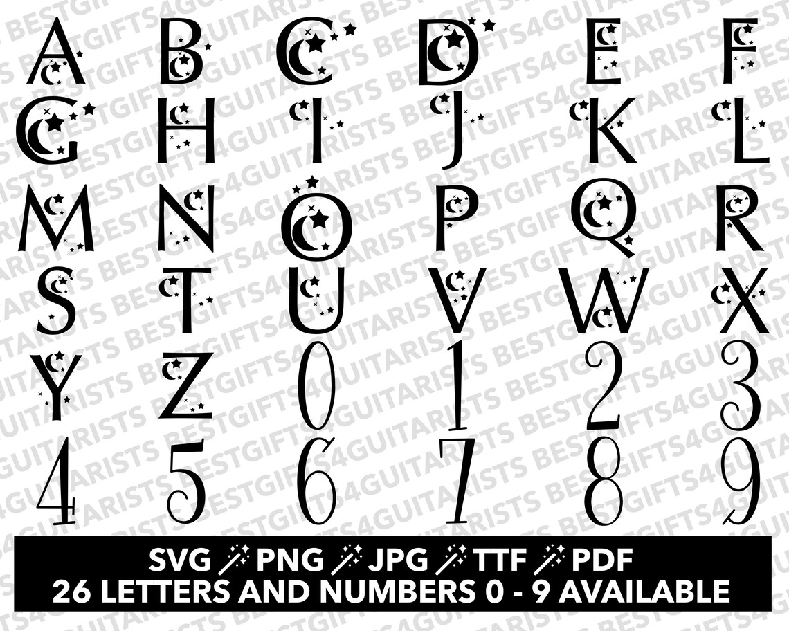 Magic Font SVG, Moon Font for Cricut, Star Font SVG, PNG, Jpg, Ttf, Pdf ...