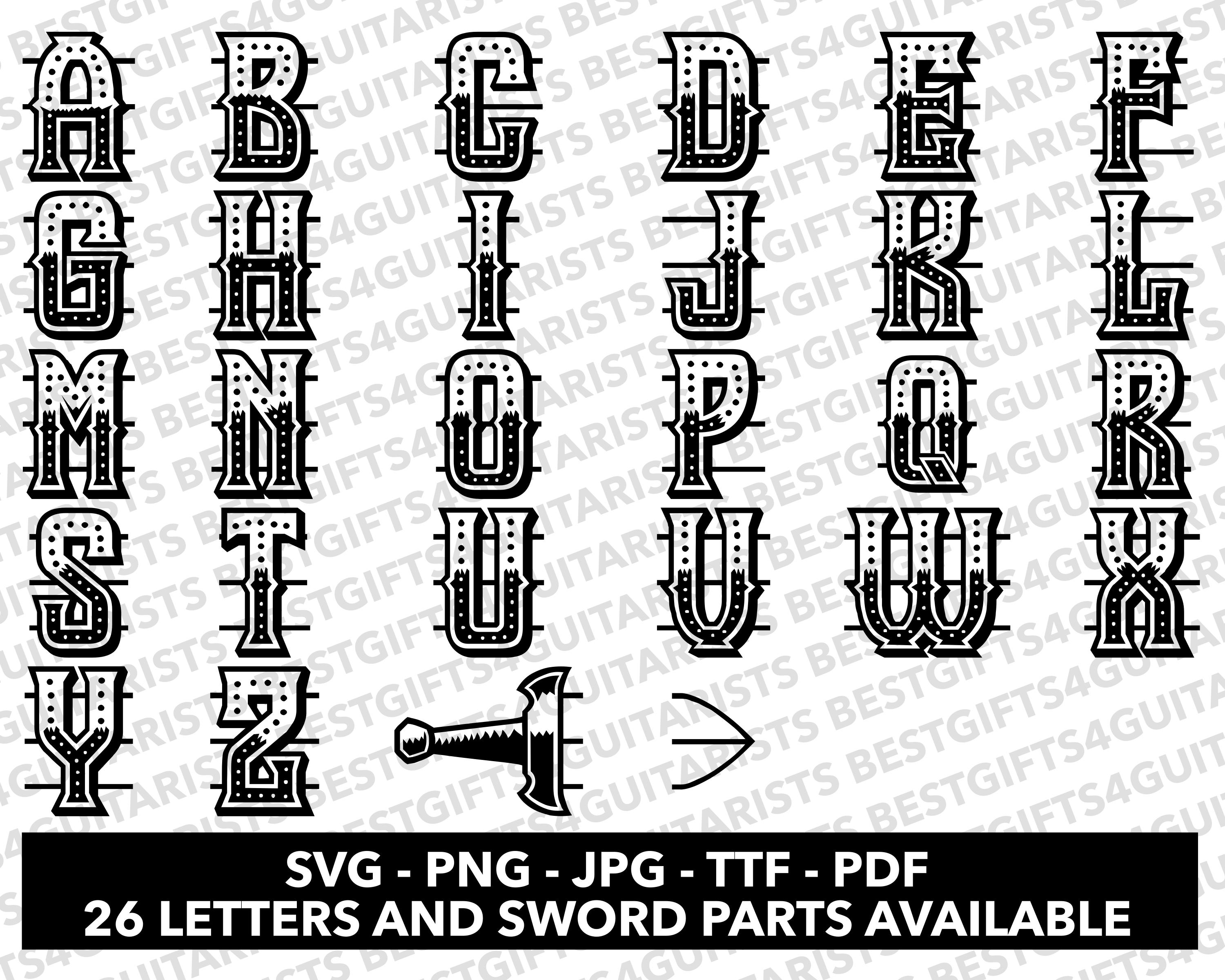 Sword Font SVG, Sword Font for Cricut, Medieval Font SVG, PNG, Jpg, Ttf ...