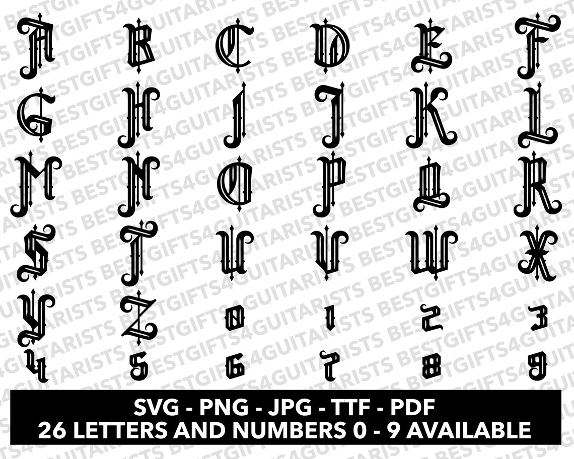 Fancy Gothic Font SVG, Fancy Font PNG, Gothic Font for Cricut, Fancy ...