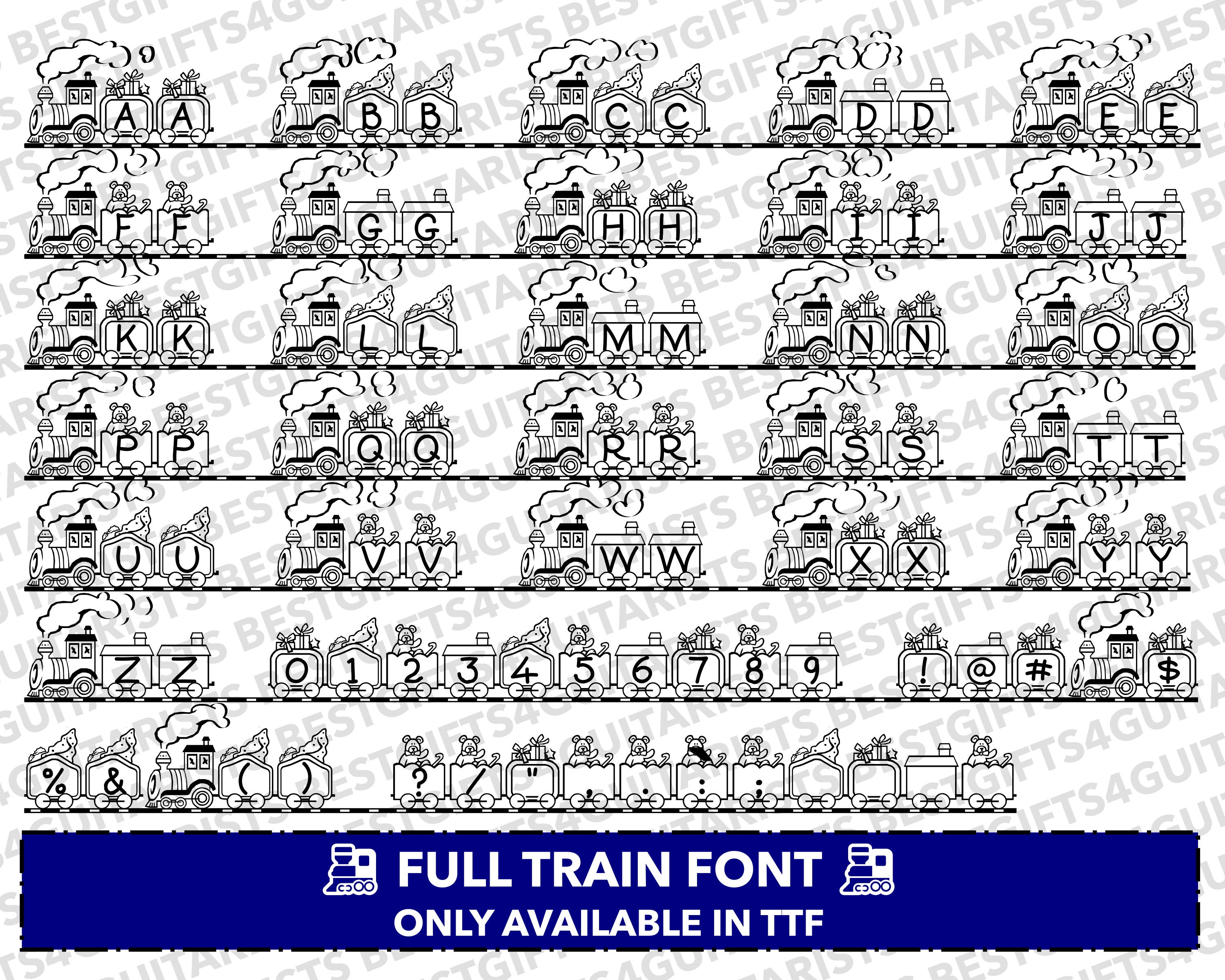 Train Font SVG, Train Letters, Train Numbers Svg, Png, Jpg, Ttf, Pdf ...
