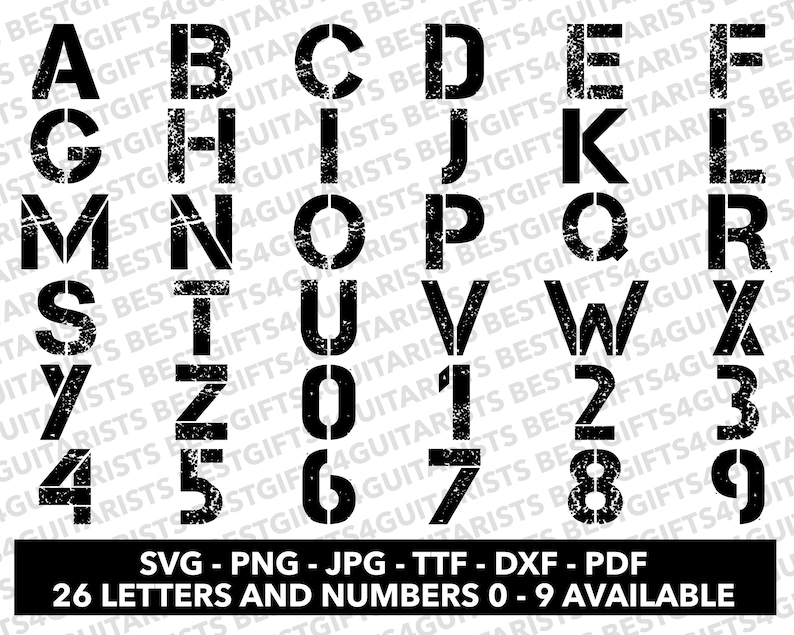 Distressed Stencil Font SVG, Distressed Stencil Letters, Distressed ...