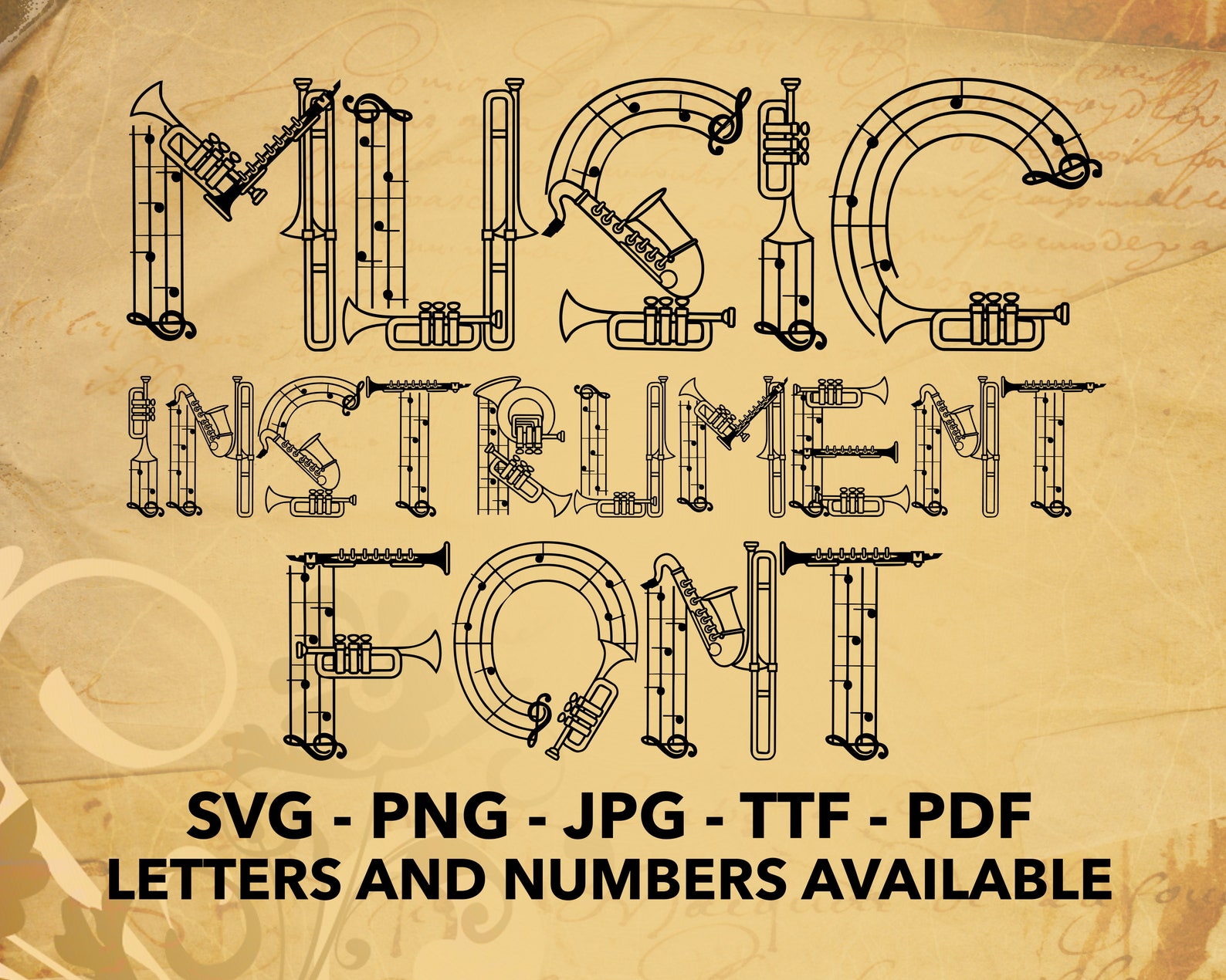 Music Font SVG, Music Instrument Font, Music Font SVG, PNG, Jpg, Ttf ...