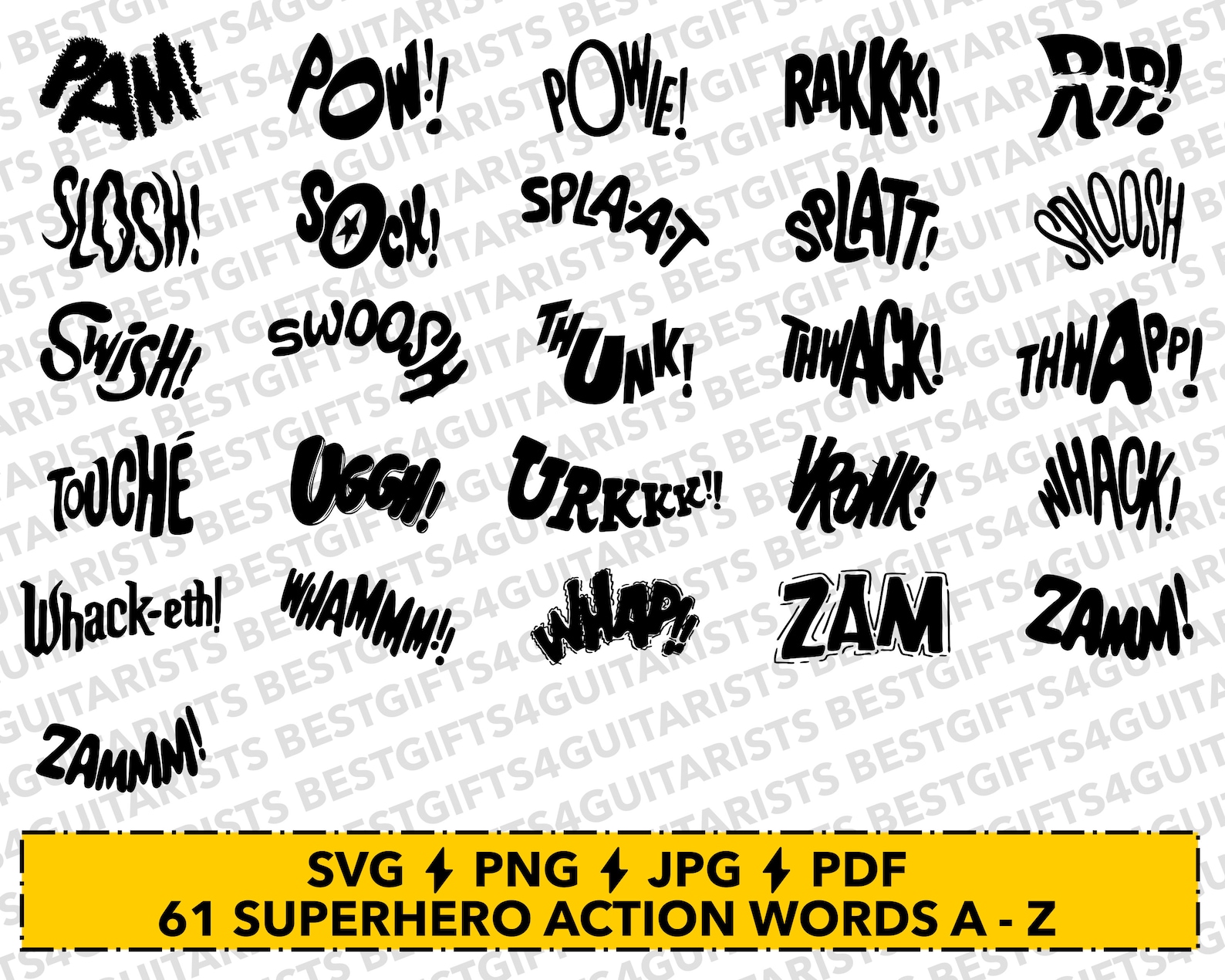 Superhero Action Words SVG Bundle, Comic Book Words Svg, Png, Jpg, Pdf ...