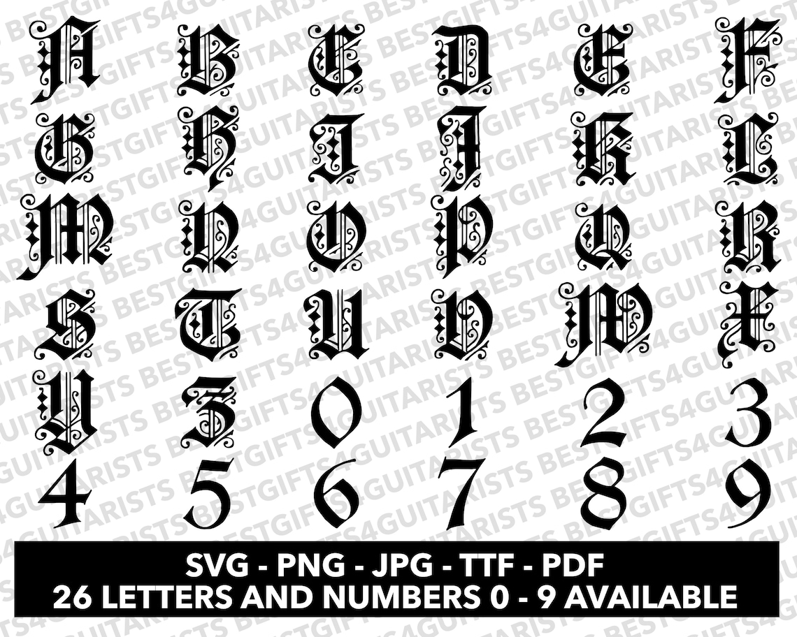 Decorative Gothic Font SVG, Blackletter Font SVG, Gothic Font Svg, Png ...
