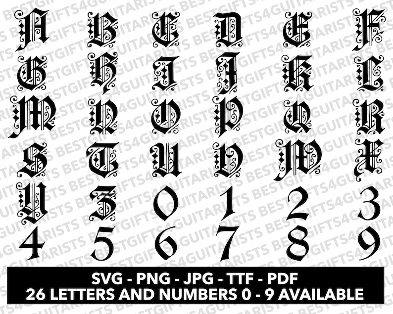Decorative Gothic Font SVG, Blackletter Font SVG, Gothic Font Svg, Png ...