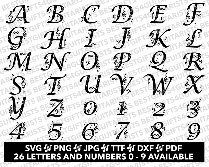 Music Font SVG - Music Note Font for Cricut - Music Notes Alphabet ...