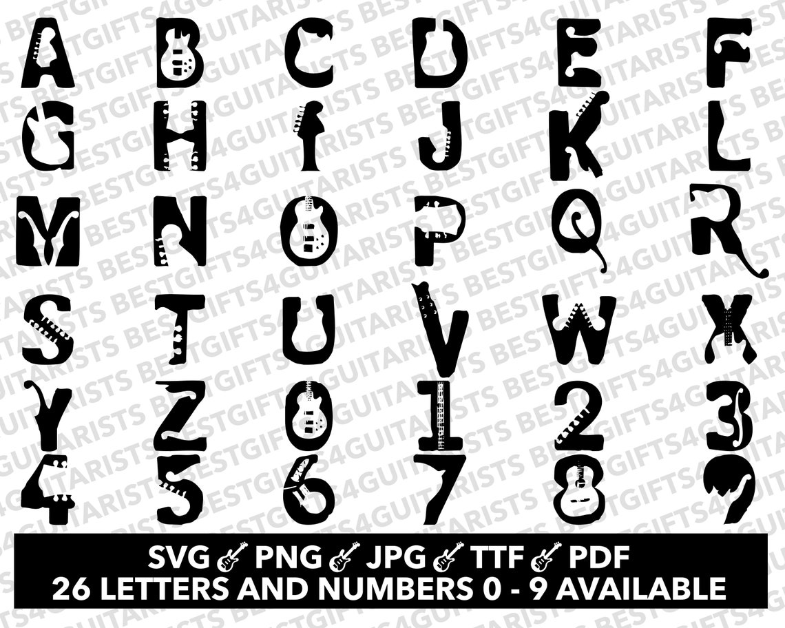 Guitar Font SVG, Guitar Font for Cricut, Band Font SVG, PNG, Jpg, Ttf ...