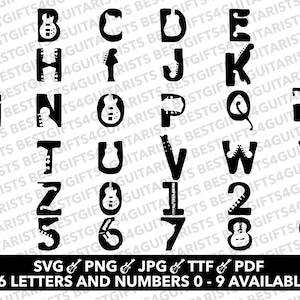 Guitar Font SVG, Guitar Font for Cricut, Band Font SVG, PNG, Jpg, Ttf ...