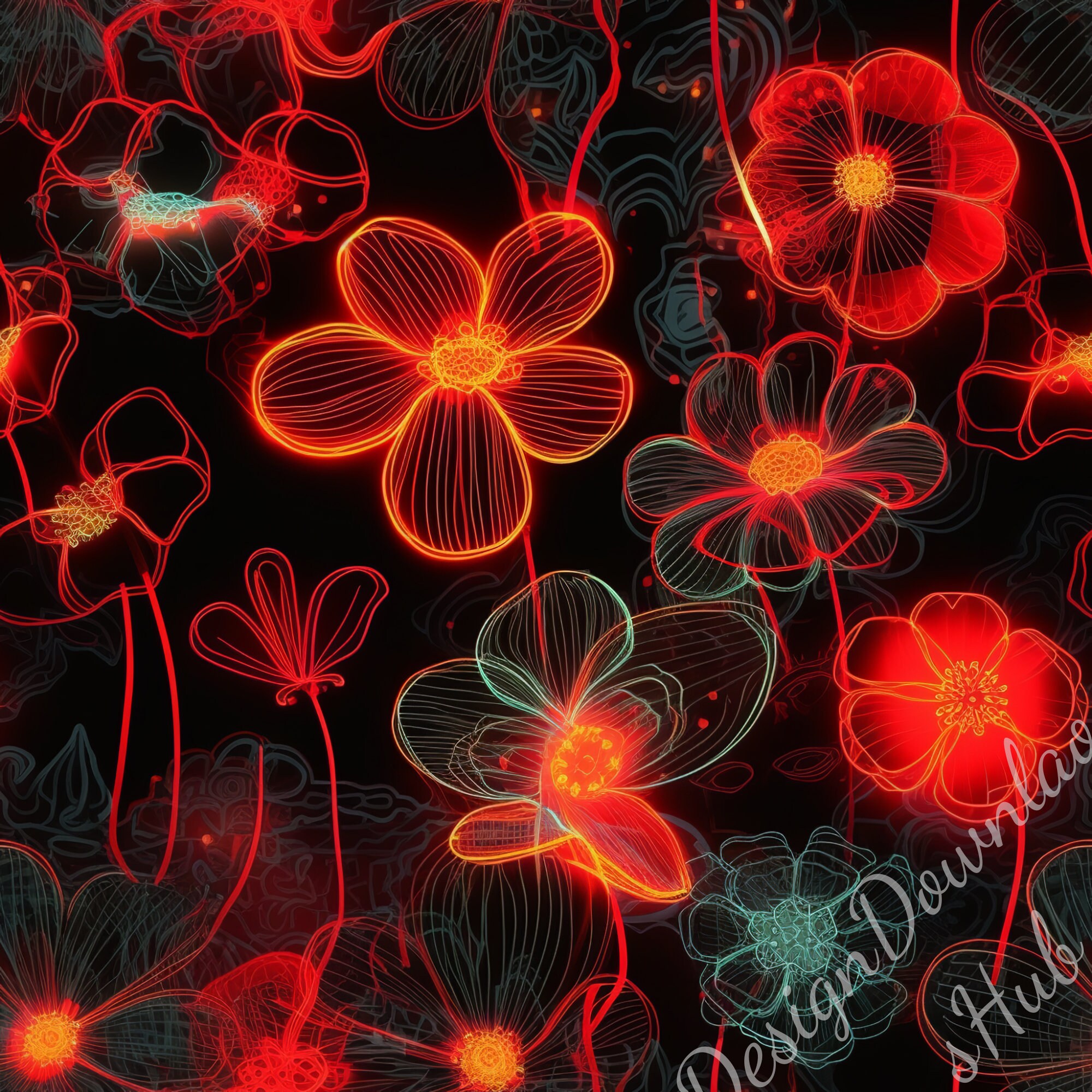 Neon Floral Digital Paper Neon Style Seamless Patterns Neon Flowers 12 ...