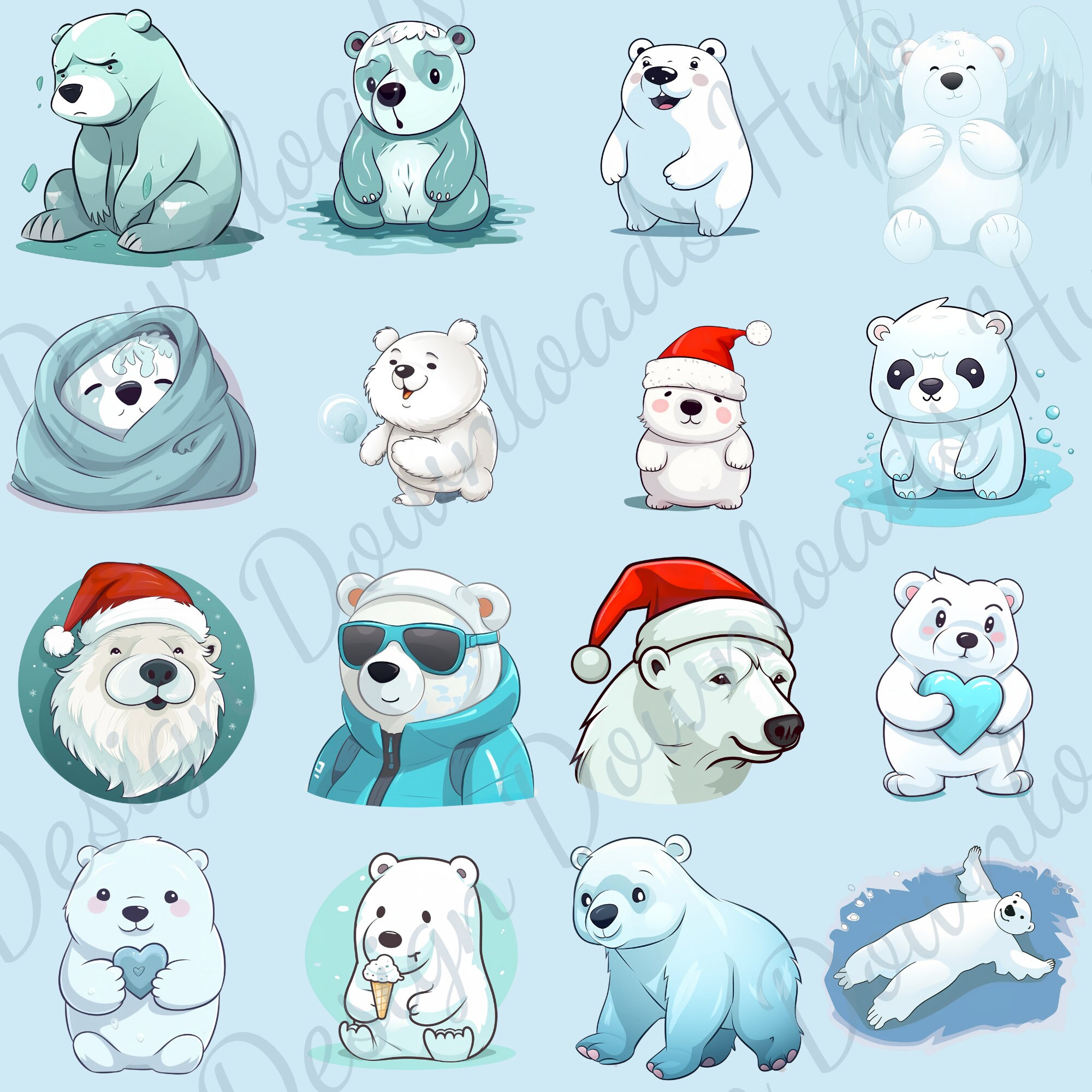 Cute Icebear Clipart Icebear Digital Stickers 16 Designs Digital ...