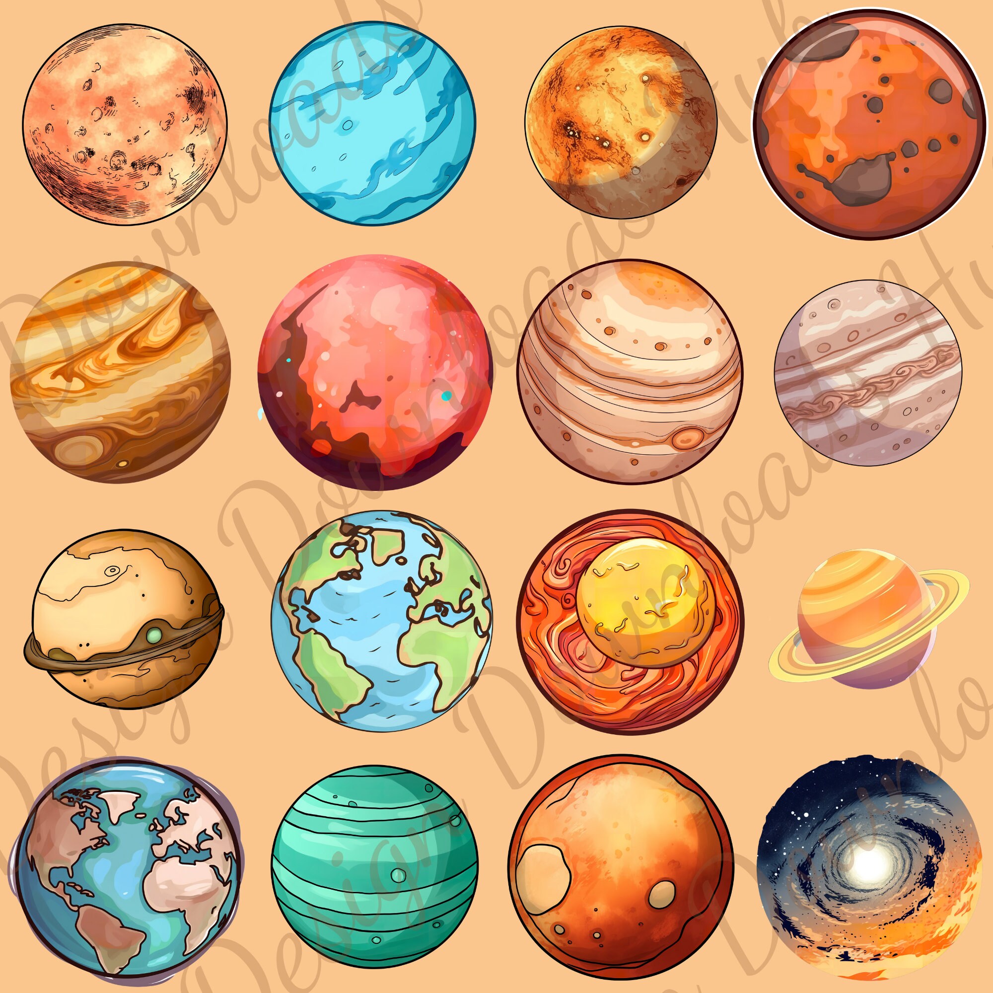 Planet Clipart - Planet Digital Stickers - 16 Designs - Digital ...