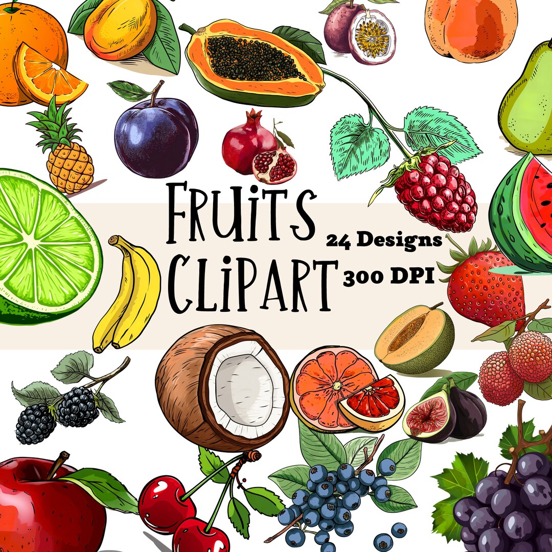 Fruits Clipart - Orange - Lemon - Strawberry - Cherry - Banana - Apple ...
