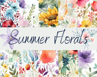 Wildflowers Digital Paper SEAMLESS Watercolor Wildflower Patterns 12 ...