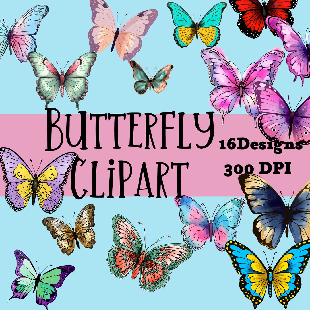 Butterfly Clipart - Butterfly Digital Stickers - 16 Designs - 300DPI ...