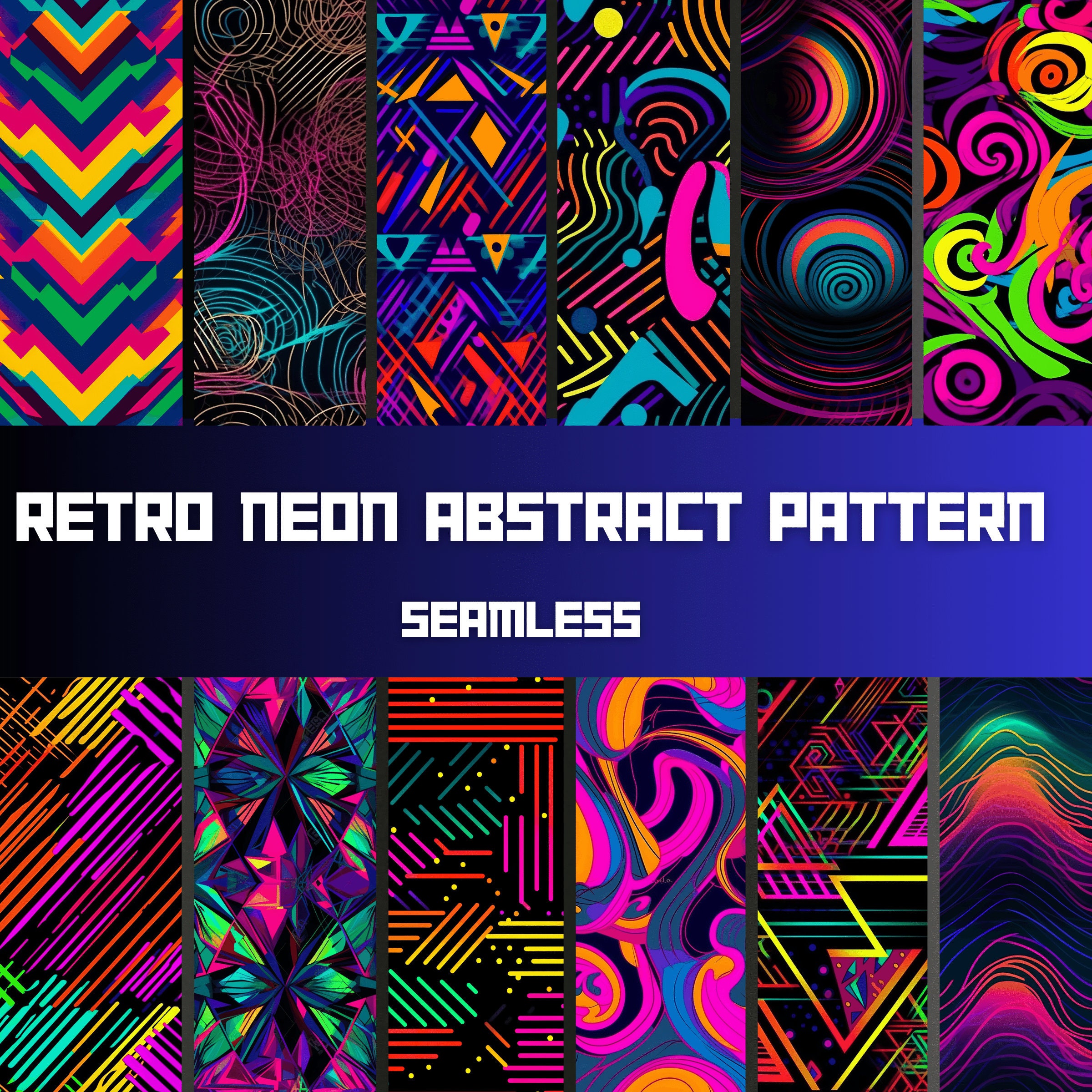 Abstract Neon Digital Paper Design - Retro Seamless Pattern - 12 ...
