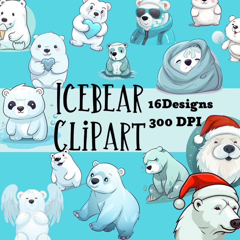 Cute Icebear Clipart Icebear Digital Stickers 16 Designs Digital ...