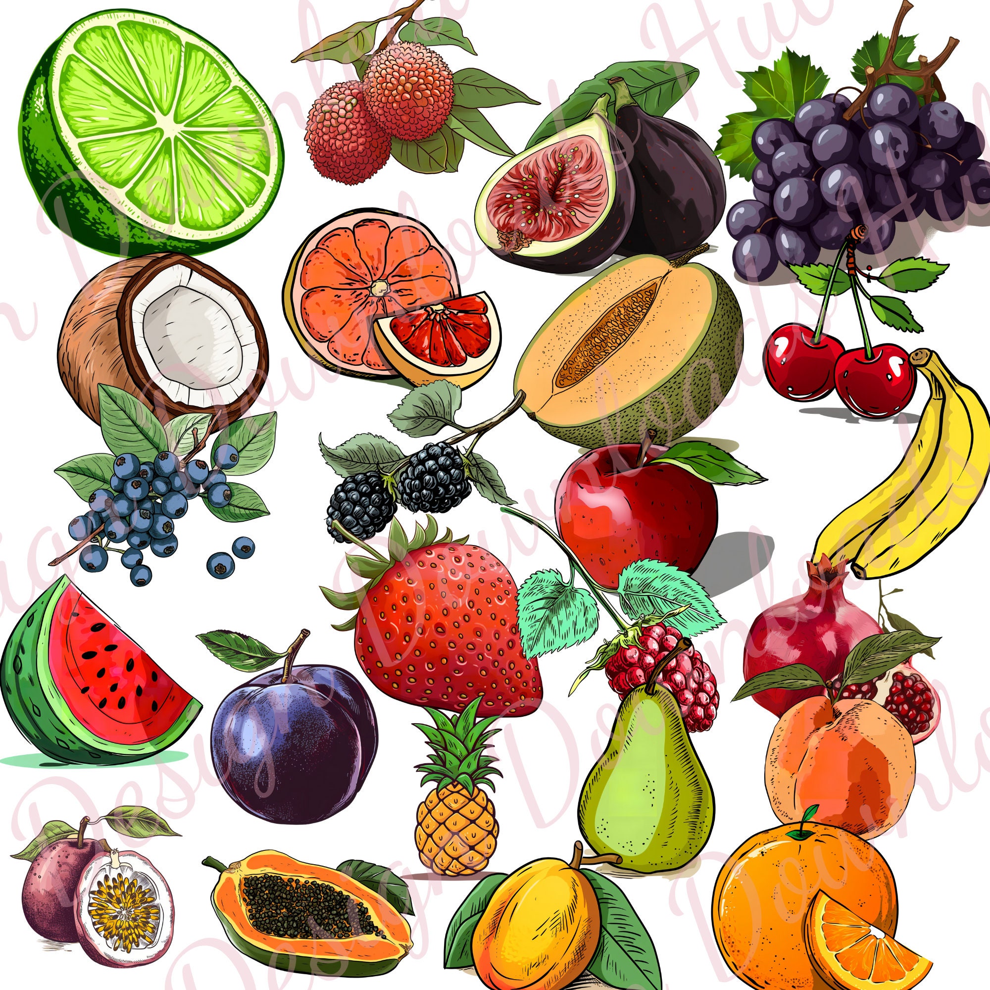 Fruits Clipart - Orange - Lemon - Strawberry - Cherry - Banana - Apple ...
