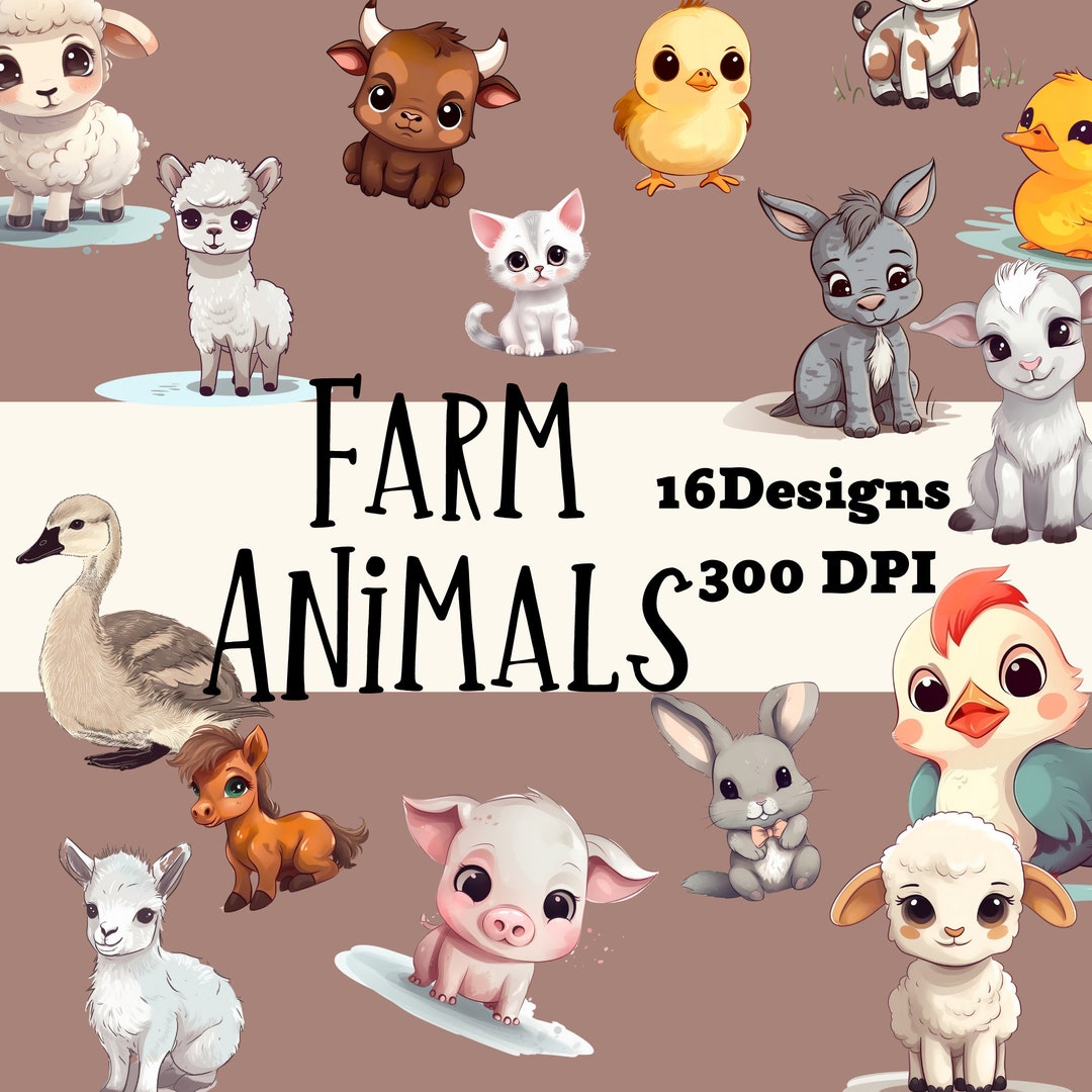 Cute Farm Animal Clipart - Farm Animal Digital Stickers - 16 Designs ...