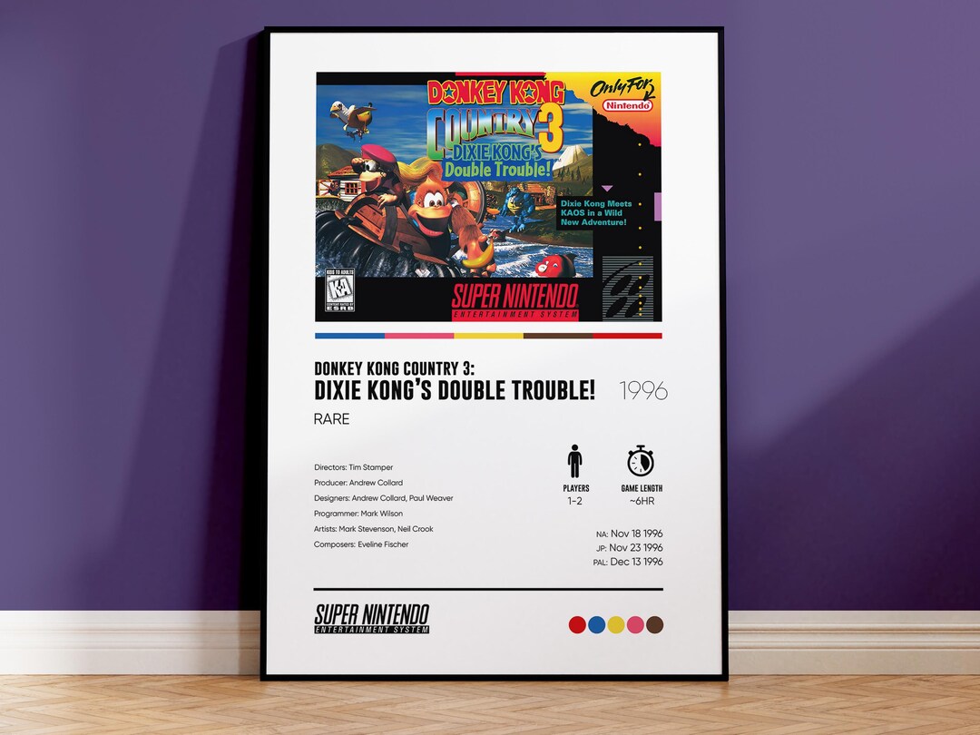 Donkey Kong Country 3 Poster Digital Download SNES Game Poster Video ...