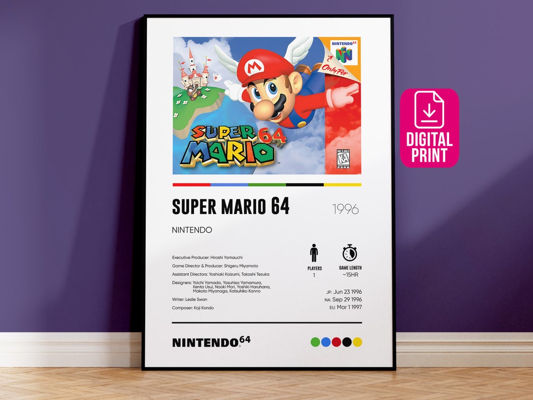 Super Mario 64 Poster Digital Download Video Game Poster Video Game ...