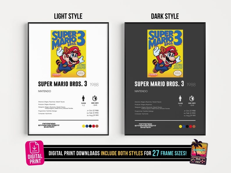 Super Mario Bros 3 Poster Digital Download Video Game Poster Video Game ...