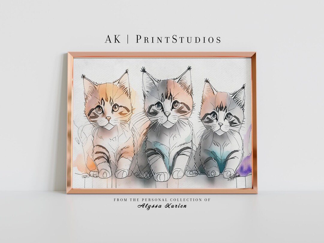 Abstract Ink Sketch of Kittens PRINTABLE Poster 1 Cat Lover Art Modern ...