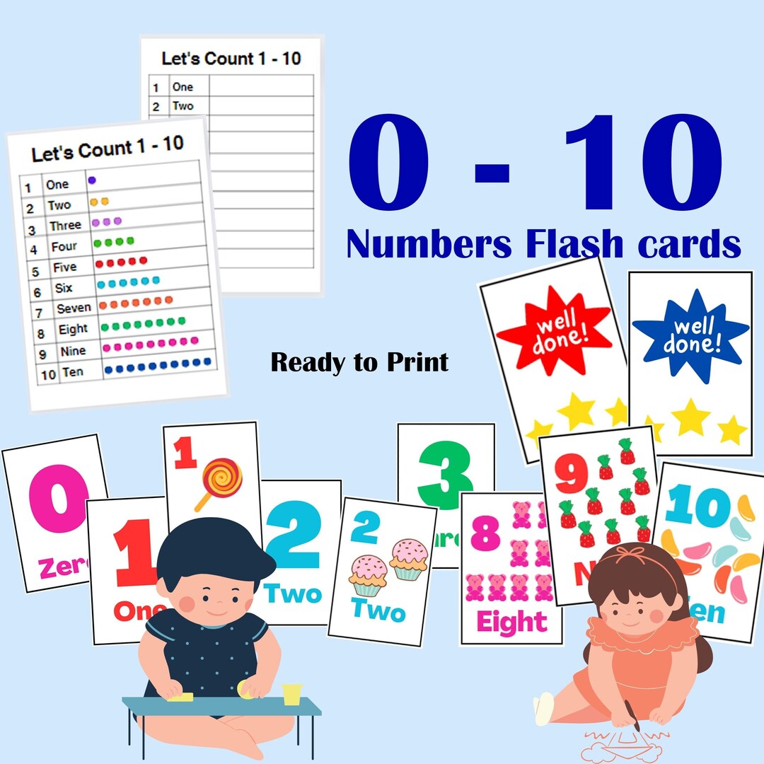 Numbers Flash Cards 0 - 10 | Digital Download Kids Flash Cards for ...