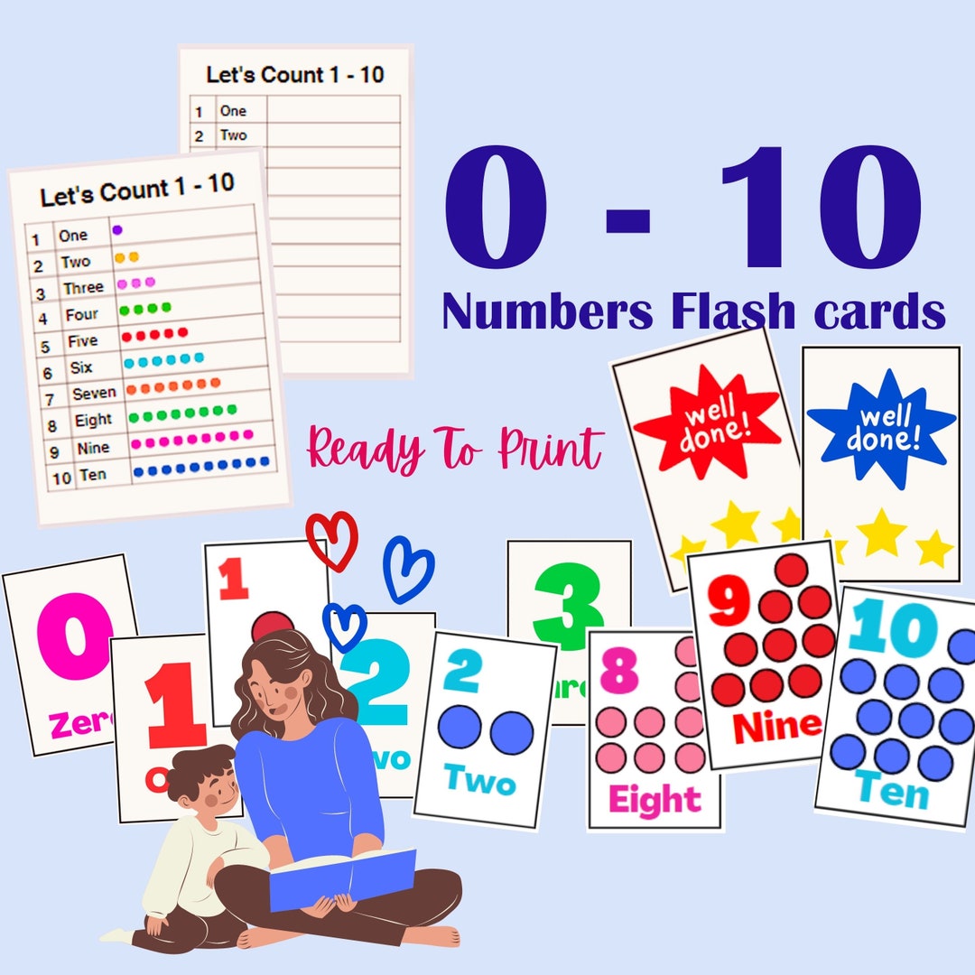 Numbers Flash Cards 0 - 10 | Digital Download Kids Flash Cards for ...