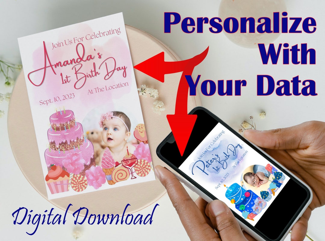 Baby Birthday Party Invitation Digital Download/ Minimal Custom Photo ...