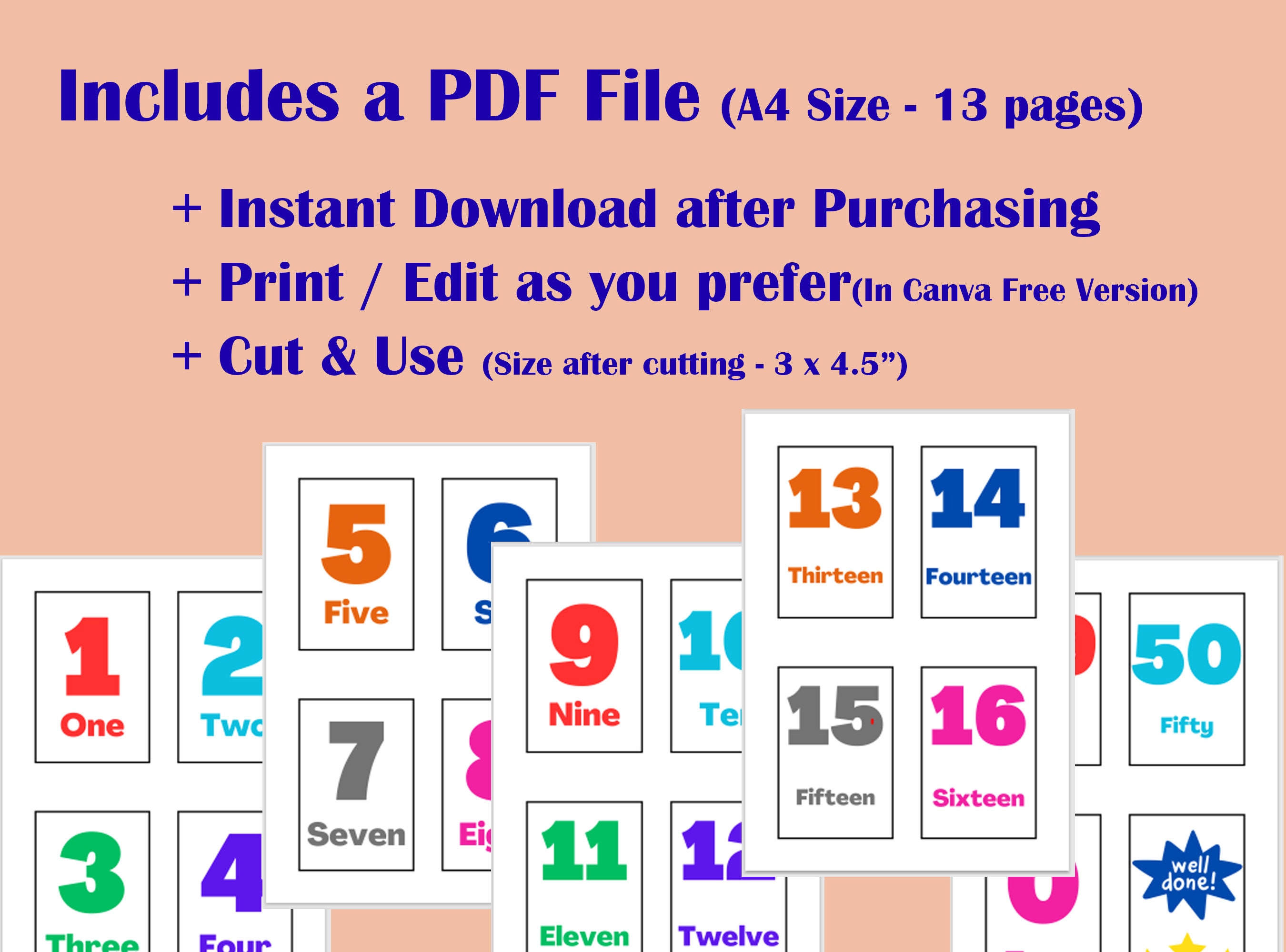 Numbers Flash Cards Printable 0 - 50 | Digital Download Flash Cards for ...