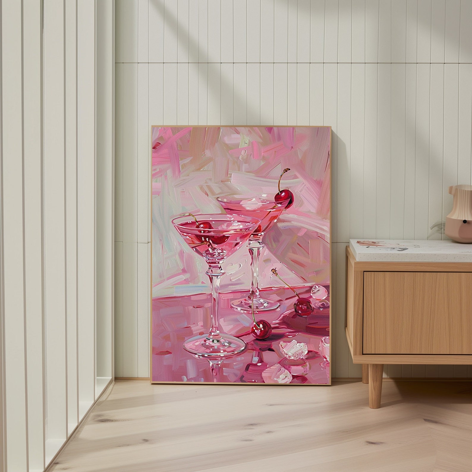 Trendy Bar Cart Decor Digital Download Cocktail Glass Painting Cherry ...