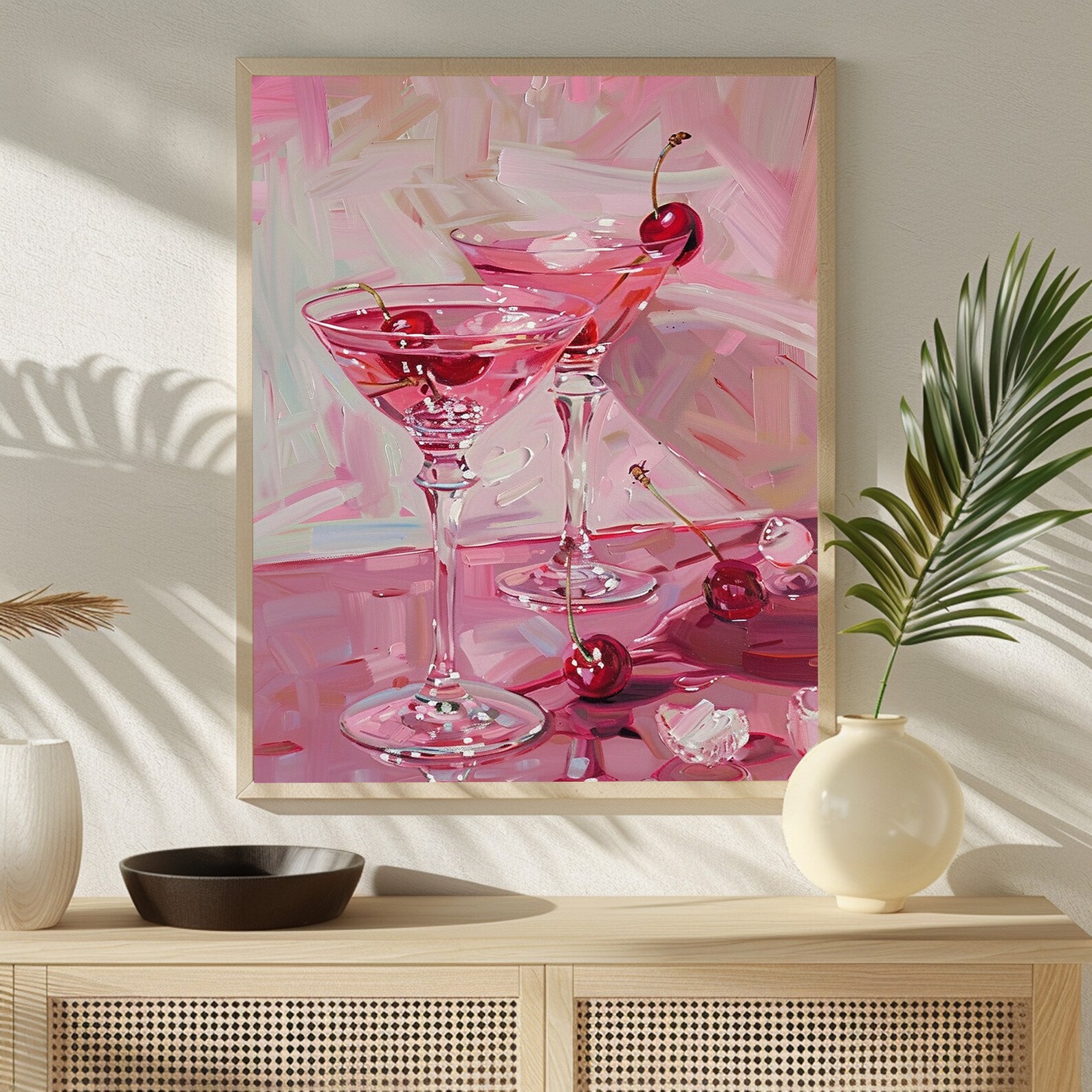 Trendy Bar Cart Decor Digital Download Cocktail Glass Painting Cherry ...
