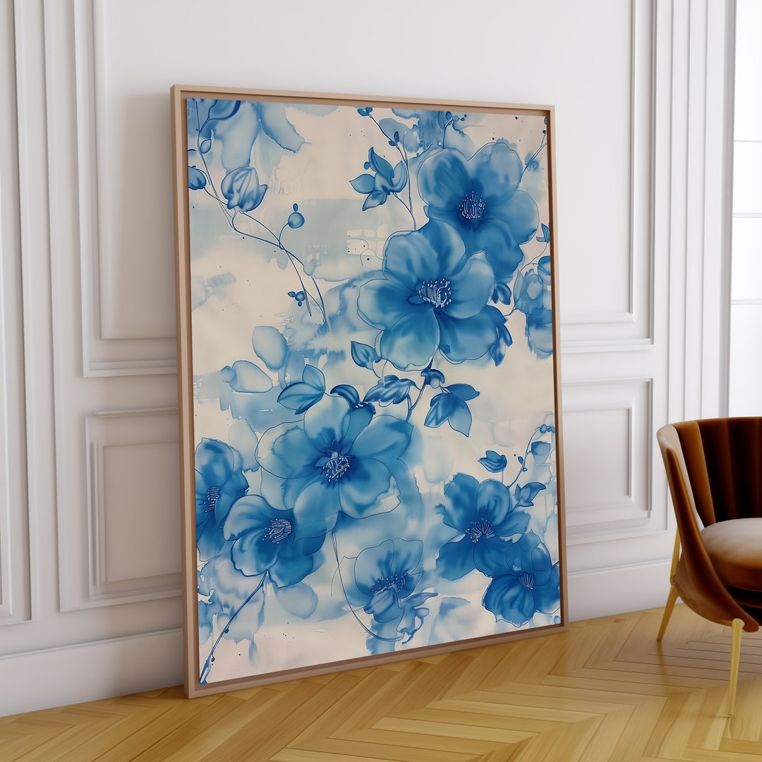 Girly Blue Apartment Wall Art Digital Download Grandmillennial ...