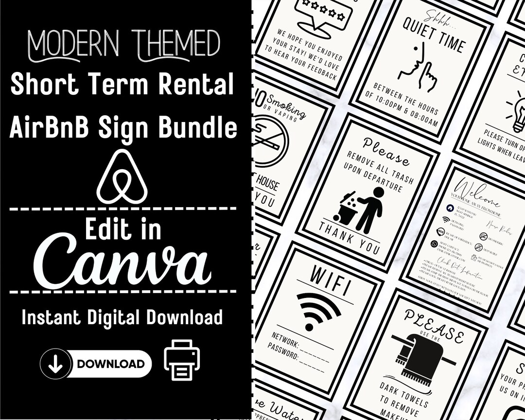 Modern Sign Bundle Pack for Short Term Rental Airbnb Information ...