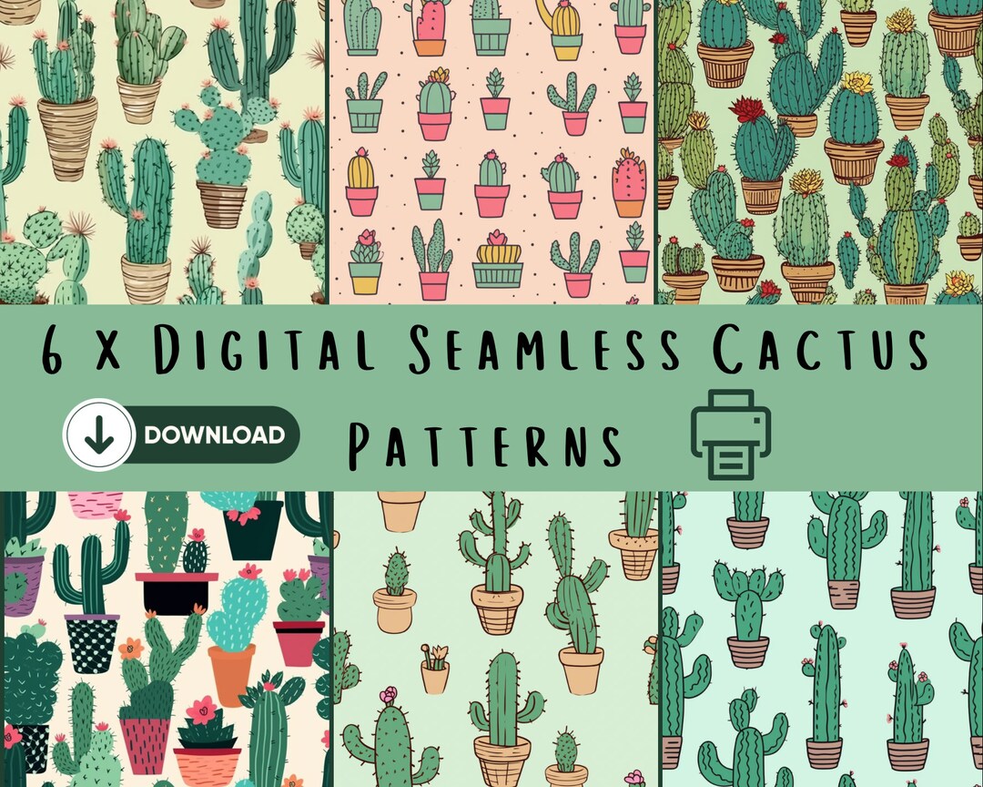 Cactus Inspired Digital Paper Designs - Craft Paper for Plant Lovers ...