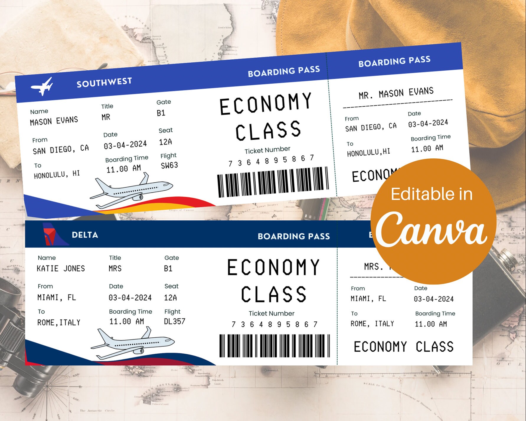 Customizable Airline Ticket – Trip Reveal Boarding Pass (digital ...