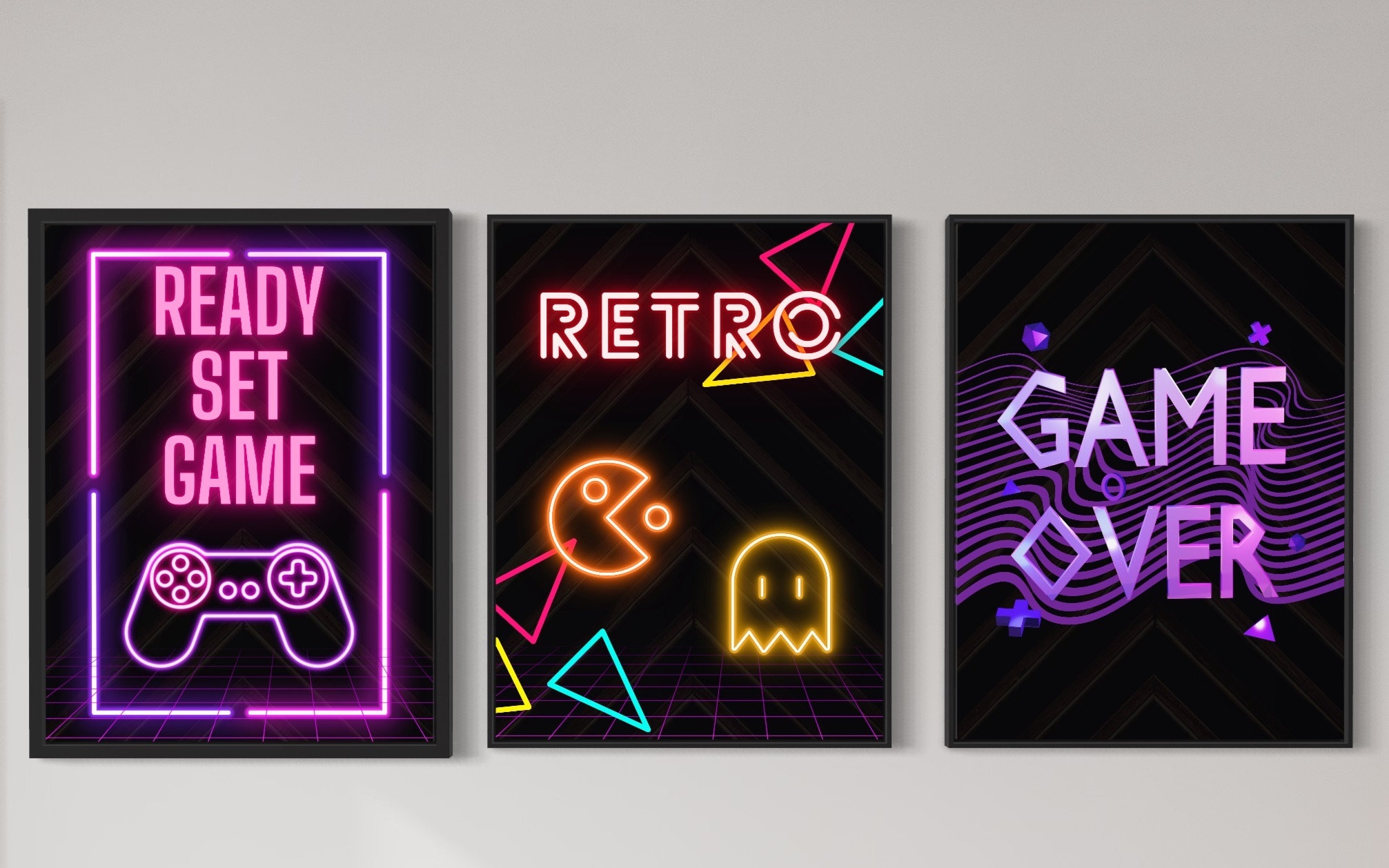Retro Arcade Posters - Gamer Room Neon Inspired Wall Posters - Gaming ...