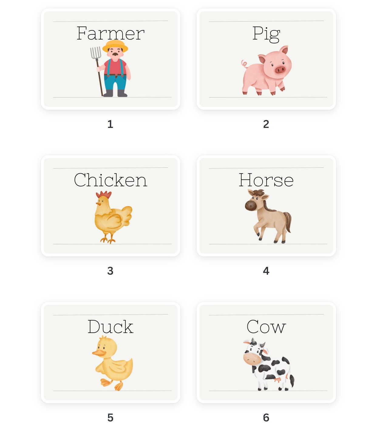Children's Farm Animal Flash Cards - 20 Classic Farm Animals - Kids ...